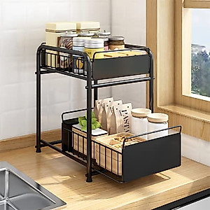 Pull-out Cabinet Organizer Under Sink Cabinet Organizer， with Sliding Storage Drawer, Large Size, Iron material