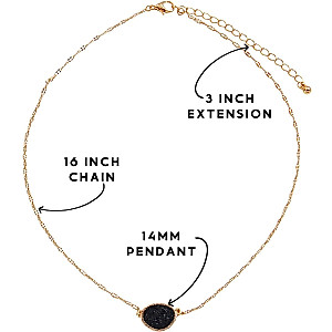 Humble Chic Simulated Druzy Delicate Necklace for Women - Boho Dainty Chain-Link Simple Pendant - Bohemian Sparkly Created Geode Charm, Gold - Black Stone