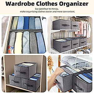 Wardrobe Clothes Organizer, Large Jeans Organizer for Closet, Closet Organizers for Folded Clothes, Washable Foldable Drawer Organizers for Clothing, Shirt Organizer, Pants, Sweaters, 6 Grid 4 Pack