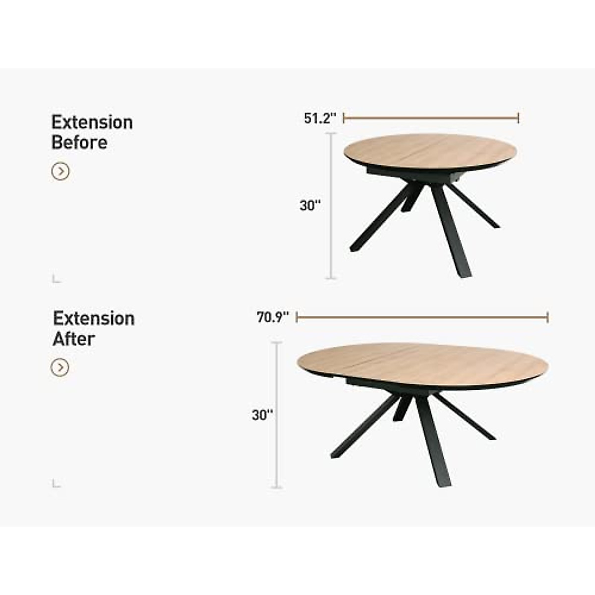 Acanva Extension Oval/Round Dining Table for 6, Expandable Butterfly Leaf & Sturdy Base, Suit for Kitchen, Living Room & Apartment, 51.2”W(+19.7”) x 51.2”D x 30.1”H, Light Oak