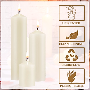 MTLEE Set of 72 Ivory Pillar Candles 2 x 3, 2 x 6, 2 x 8 Inch Smokeless and Dripless Unscented Large Candles Pillar Long Clean Burning Rustic Pillar Candles Set for Wedding Dinner and Home Decor