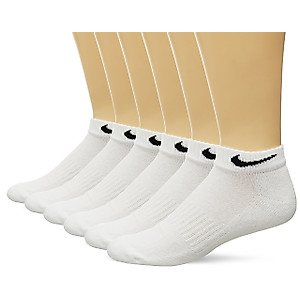 NIKE Unisex Performance Cushion Low Rise Socks with Band (6 Pairs), White/Black, Medium