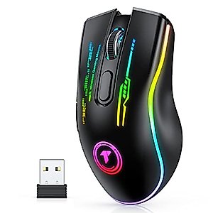 TECURS Gaming Mouse Wireless Gaming Mouse,USB Optical Computer Mouse Mice with 5 LED Lights,Rechargeable Gamer Mouse,4800 DPI for Laptop PC Gamer Desktop Chromebook Mac,Black