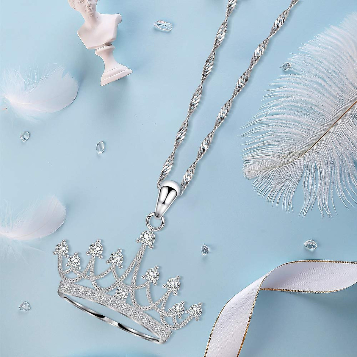 Gemschest Sterling Silver Round Cubic Zirconia Crown Pendant Necklace Queen Jewelry for Mom Women with 18" Silver Chain