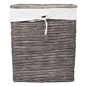 BirdRock Home Rustic Woven Wood Peel Laundry Hamper with Lid - Thin Weave Laundry Basket - Removable Liner - Dirty Clothes Storage Bin - Grey