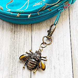 Gothic Bee Zipper Pull for Backpacks, Cute Rhinestone Purse Charms, Unique Vintage Style Insect Handbag Jewelry, Victorian Steampunk Zipper Charms, Camera Bag Charms, Cool Key Chain Charm