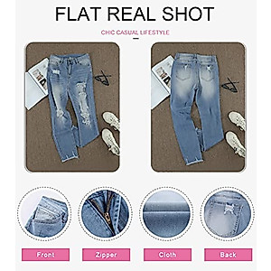 Dokotoo Womens Distressed Raw Hem Washed Jeans Ripped Slim Fit Boyfriend Denim Pants Sky Blue Small