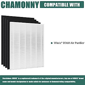 CHAMONNY D360 True HEPA Replacement Filter D3, Compatible with Winix D360 Air Purifier, Compare to Winix D3 Filter, Item Number 1712-0101-02,1 H13 True HEPA Filters + 4 Activated Carbon Pre-Filters