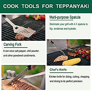 Grilljoy 46PC Griddle Accessories Set with Robust Plastic Handle, All-in-One Griddle Tools Kit for Flat Top Grills Teppanyaki Hibachi, Stainless Steel Grill Spatula Kit for Outdoor Camping Grilling