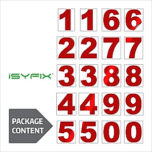 iSYFIX Reflective Red Vinyl Numbers Stickers – (2 Sets) 3 Inch – Premium Self-Adhesive Decal Die Cut and Pre-Spaced for Mailbox, Signs, Window, Door, Cars, Trucks, Home, Business, Address Number