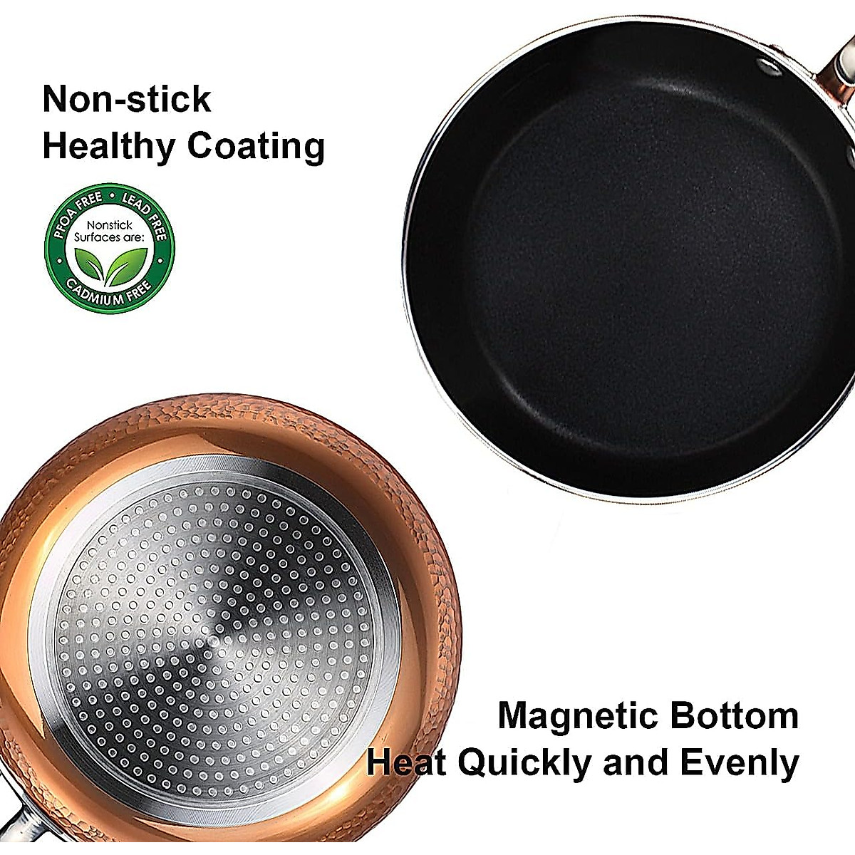 All in One Pan 10pcs Hammered Copper Pots and Pans Set Nonstick Cookware Set with Lids, Kitchen Cookware Set For All Stovetops, Induction Pot and Pan Set Dishwasher/Oven Safe, 100% Non Toxic