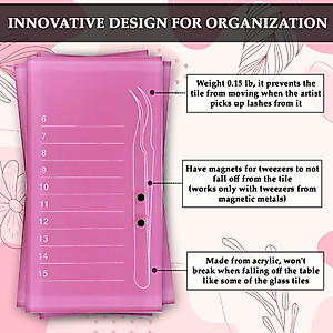 Xolloz Crystal Acrylic Tray for Strip Lash Application - Pink Eyelash Palette, Tile Stand With Convenient Numbered Lines, Magnetic Tweezer Holder - Durable Eyelash Extension Storage Organizer