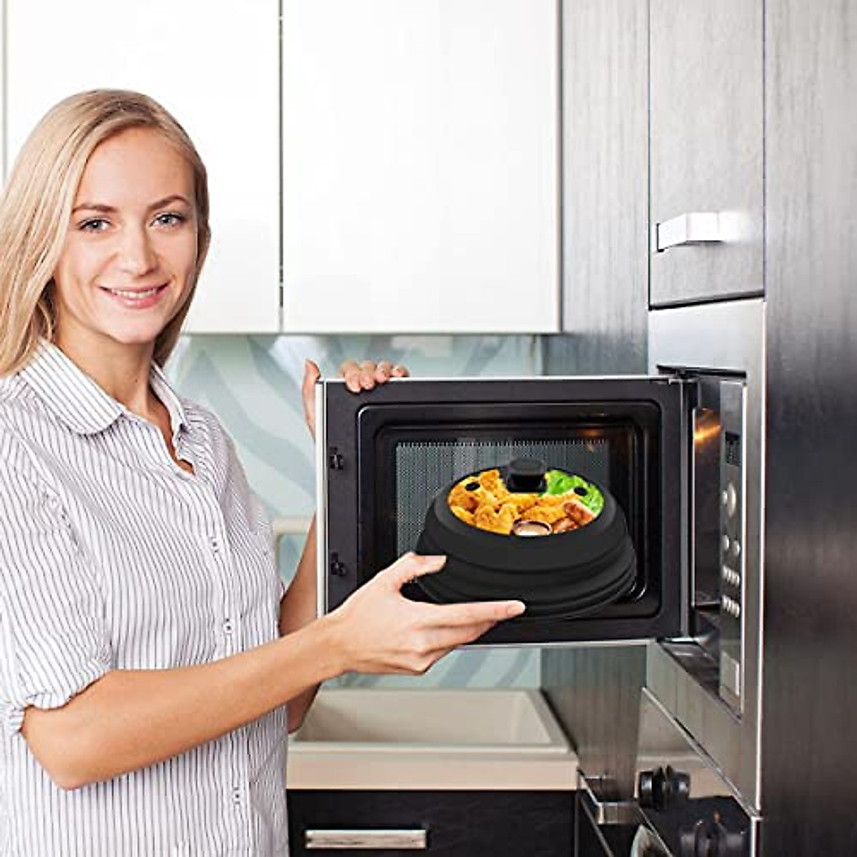 Glass Microwave Splatter Cover for Food BPA Free,10.5 inches Foldable Microwave Plate Cover Silicone Splash Guard Food Cover