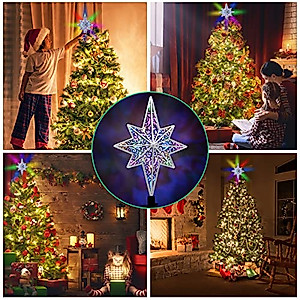 Christmas Tree Topper, Yocuby Hollow Silver Star Christmas Tree Topper Lighted with LED Rotating Magic Ripple Light for Crown Xmas Tree Topper Decoration, Wall Party Holiday Déco