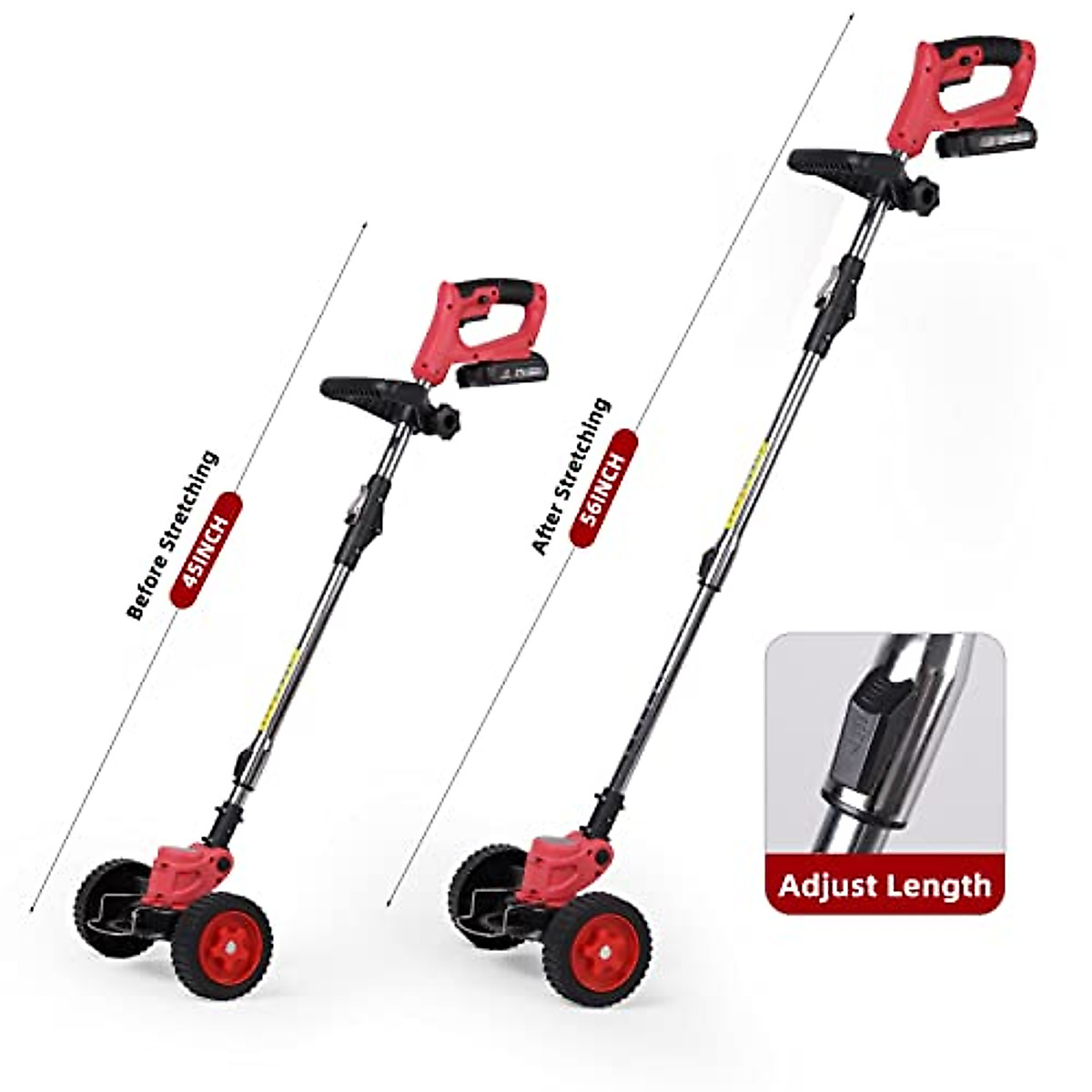 Weed Eater, 21V 2Ah 3-in-1 Li-Ion Cordless String Trimmer with 10Pcs Straw Rope,Weed Wacker Foldable for Home Garden Yard Mowing (red)