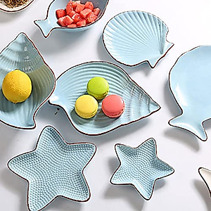 Appetizer Bowls Set of 2 Sauce Dish Ocean Starfish Shell Fish Shape Ceramic Appetizer Plates Snack Fruit Sushi Dessert Jewelry Plates Dinnerware Trays Home Decoration Salad Bowls ( Size : 6.30x4.13in