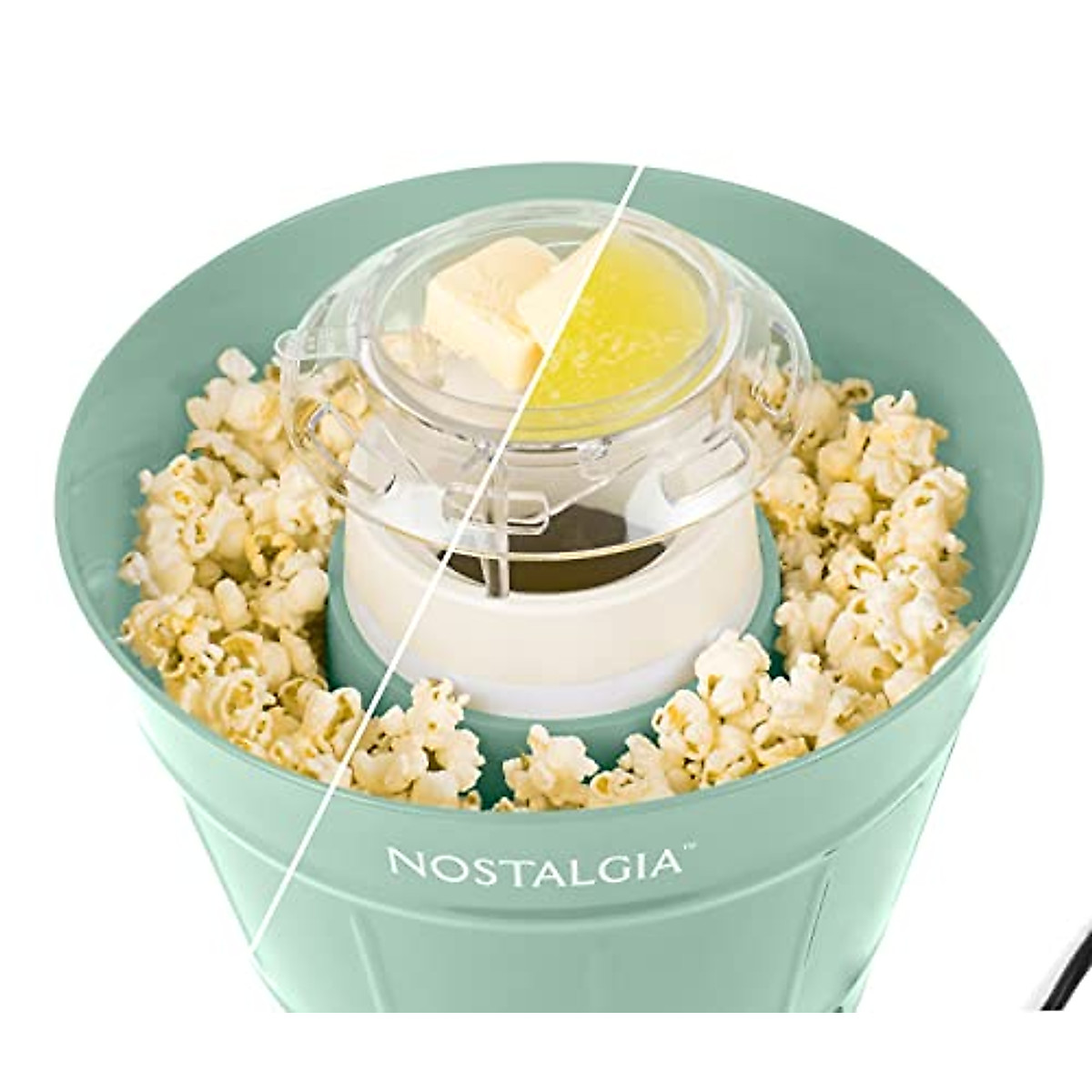 Nostalgia Hot Air Electric Popcorn Bucket with Lid, 24 Cup, Healthy Oil Free Popcorn with a Removable Serving Bucket for Easy Snacking, Sage