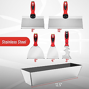 Bates- Drywall Knife Set, 6pcs, Drywall Tools Finishing, Drywall Mud Pan, Spackle Tool, Drywall Finishing Tools, Drywall Mud Tools, Putty Knife Set, Putty Knives, Drywall Pan