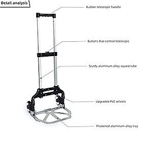 TargetEvo Folding Hand Truck, Aluminum Dolly Cart with Wheels, 170 lbs Capacity Luggage Cart with Rope & Hook for Indoor Outdoor Moving Travel