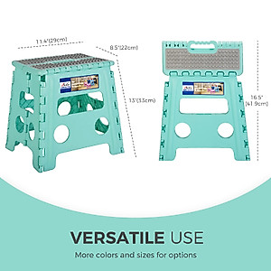 ACKO Folding Step Stool 13 Inch Stool Heavy Duty Plastic Foldable Step Stools for Kids, Stepping Stool with Handle, Folding Stool Suitable for Kitchen Hold Up to 300 LB (Teal 1PC)