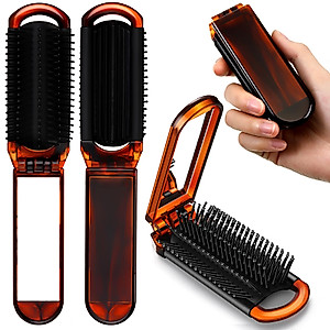 Nuenen 4 Pcs Folding Hair Brush with Mirror Portable Mini Hair Brush Small Compact Pocket Hair Comb for Family Travel Car Gym Wig Bag Purse Gift Women(Tortoiseshell)
