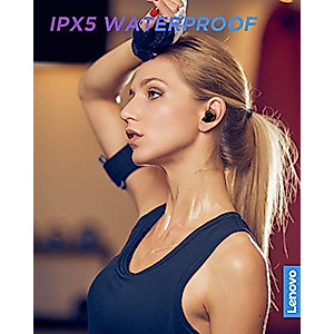 Lenovo True Wireless Earbuds Bluetooth 5.0 IPX5 Waterproof with USB-C Quick Charge and Built-in Microphone for Work/Travel/Gym (Black)