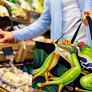 Reusable Grocery Bags Boxes Storage Basket, Red Eye Frog Pattern Collapsible Utility Tote Bags with Long Handle