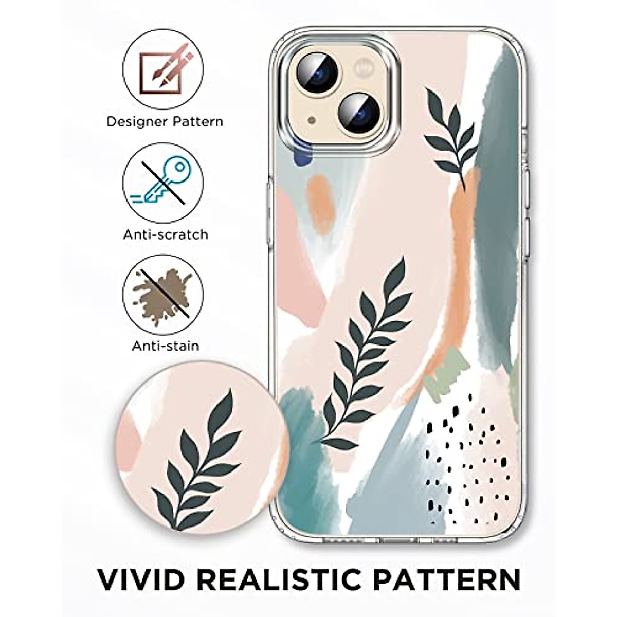 Noyabox iPhone 14 Case for Women, [with Screen Protector] iPhone 13 Case for Women Slim Fit Boho Floral Design, Never Fade Pattern, Shockproof & Non-Fading, 6.1 Inch