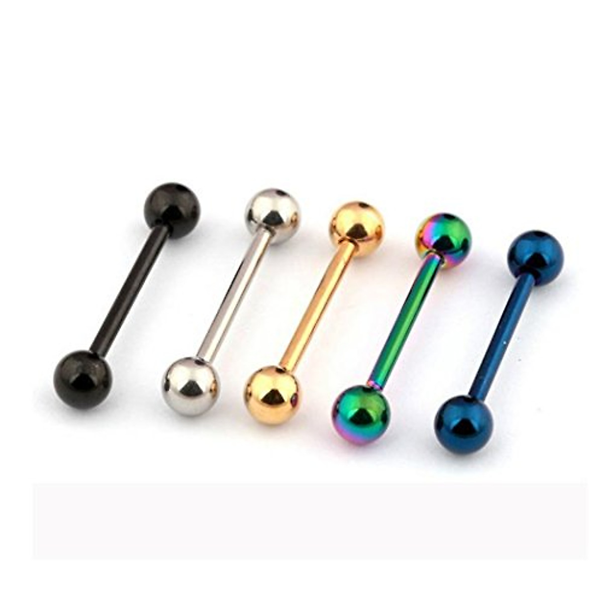 Kiokioa 12pc 14G Mix-color Stainless Steel Straight Barbell Tongue Rings Bars Piercing 5/8" Length