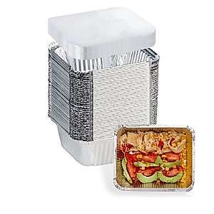 FUIIKEEM Small Aluminum Pans with Lids -(5"×4"×1.8") 1 LB Capacity Tin Foil Food Containers with Lids - 40 Pans and 40 Lids - for Cooking, Baking, Meal Prep