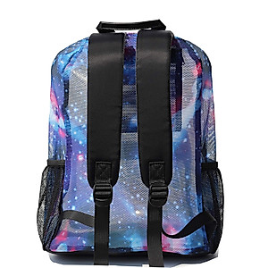 ESVAN Original Print Mesh Backpack Semi-Transparent Sackpack See Through Beach Bag Daypack Multi-Purpose Women Men Unisex (Star River)