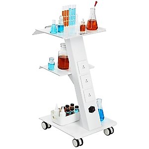 VEVOR Lab Trolley, Built-in Socket Rolling Lab Cart, 3 Layers Tray Rolling Clinic Cart, 360° Silent Rolling Wheels w/Foot Brake, 88 lbs Weight Capacity Sturdy Steel Frame, for Lab Clinic Beauty Salon