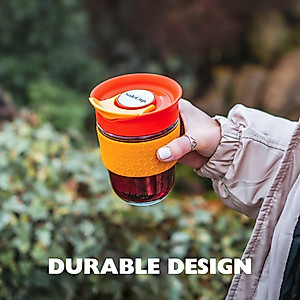 SoleCup. Travel Mug Loose Tea Infuser - Detachable Tea Strainer with Spillproof Lid - BPA-Free Reusable Glass Travel Coffee Cup with Silicone Band (Ice Cream)