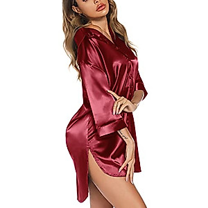 Leikar Silk Nightgown For Women Satin Slik Pajamas Sleep Shirts Wine Red