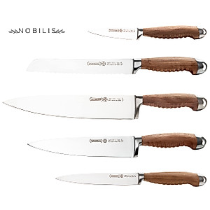Mundial Nobilis Series 6-Piece Knife Block Set, Including 5 Knives with Wood Handle and Stainless Steel Blades and 1 Wood Block with Tablet Support