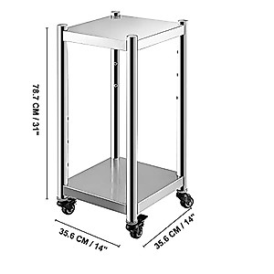VEVOR Rice Warmer Stand 14 x 14 Inch Restaurant Equipment Stand Warmer Stand Two Undershelf Commercial Kitchen Equipment Stand Rice Warmer with Wheels and Two Brakes