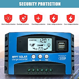POWLSOJX 60A Solar Charge Controller 12V/24V Auto-Adapting, MPPT Technology, and Multiple Protection Features (60A)