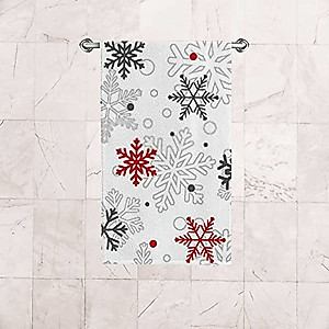 Vantaso Bath Hand Towels Set of 2 Christmas Gray Red Snowflakes Soft and Absorbent Washcloths Kitchen Hand Towel for Bathroom Hotel Gym Spa