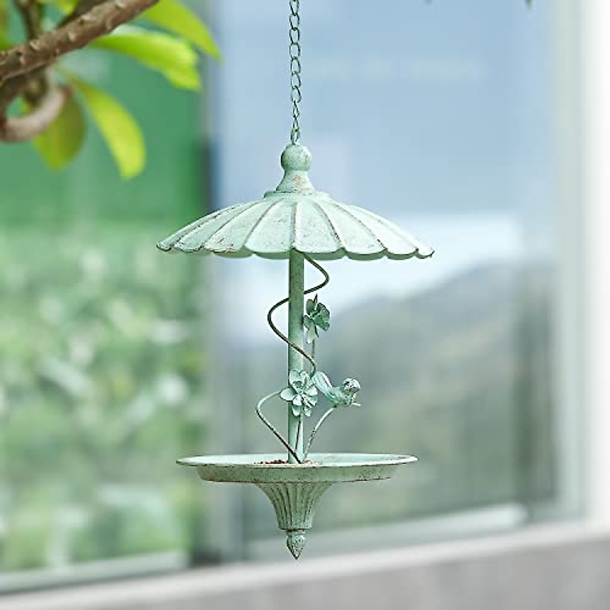 Bird Feeder Hanging Tray, Bird Feeders for Outdoors Hanging, Outdoor Hanging Metal Bird Feeder, Antique Umbrella Shape Bird Feeder, Metal Hanging Seed Tray for Garden Yard Decoration