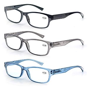 MODFANS 3 Pack Plastic Frame Spring Hinges Reading Glasses Vintage Quality Comfort for Men and Women +3.50