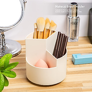 Desk Pencil Pen Holder, 3 Slots 360-Degree Spinning Pencil Pen Desk Organizers, Desktop Storage Pen Organizers Stationery Supplies, Cute Pencil Cup Pot for Office, School, Art Supply, Kids - White