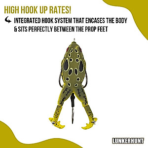 LUNKERHUNT Frog Fishing Lure for Bass Fishing | Realistic Frog Lure with Prop Action (Cane) | Best Topwater Lure Trout and Pike, Fish Bait with Hollow Body, Weedless Hooks