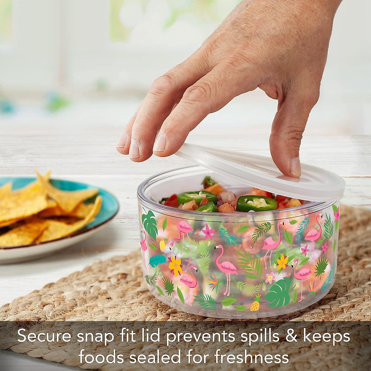 Counterart Flamingos Double Wall Insulated Unbreakable Plastic Travel Bowl with Lid Holds 22 Fluid Ounces BPA Free Microwave Safe Dishwasher Safe