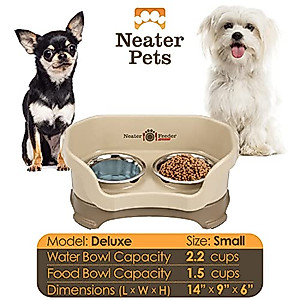 Neater Feeder Deluxe Small Dog (Cappuccino) - The Mess Proof Elevated Bowls No Slip Non Tip Double Diner Stainless Steel Food Dish with Stand