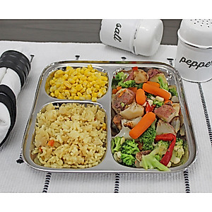 Darware Stainless Steel Divided Plates/Compartment Trays (4-Pack); 9.8 x 8.1 Inches Oblong 3-Section Mini Trays, Great Size for Kids, Portion Control, Camping