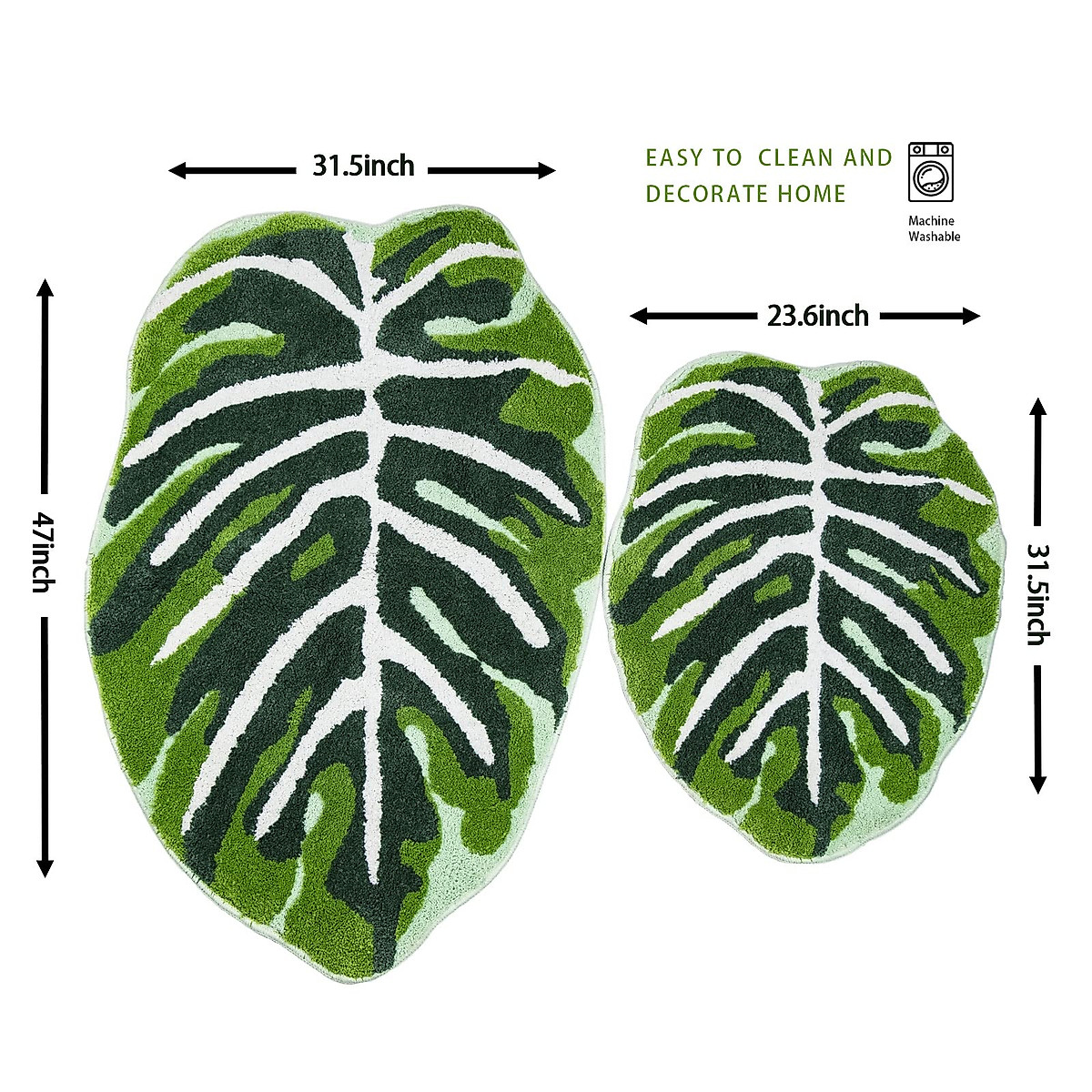 NOTASA Kids Rug Green Leaf Area Rug for Nursery Cute Bath Mat Non Slip Small Preppy Carpet for Bedroom Bathroom Children Playroom Boho Home Decor Washable 2.6'x4'