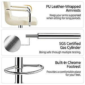 Yaheetech Tall Bar Stools Set of 2 Modern Square PU Leather Adjustable BarStools Counter Height Stools with Arms and Back Bar Chairs 360° Swivel Stool, Beige