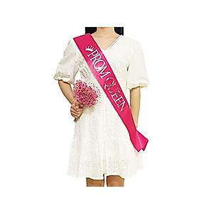 Prom King and Prom Queen Sash, Hot Pink and Black Sashes with Silver Foil Letter Graduation School Accessories Bachelorette Wedding Bridal Shower Party Favors Decoration