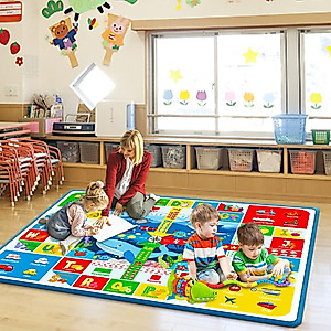 44" x 59" Baby Play Mats for Floor, Baby Crawling Mat, Kids Play Rug, Foldable Non Slip Tummy Time Mat Soft Plush Surface Baby Playmat for Toddlers & Infants, Classroom Playroom Bedroom Activity Mat