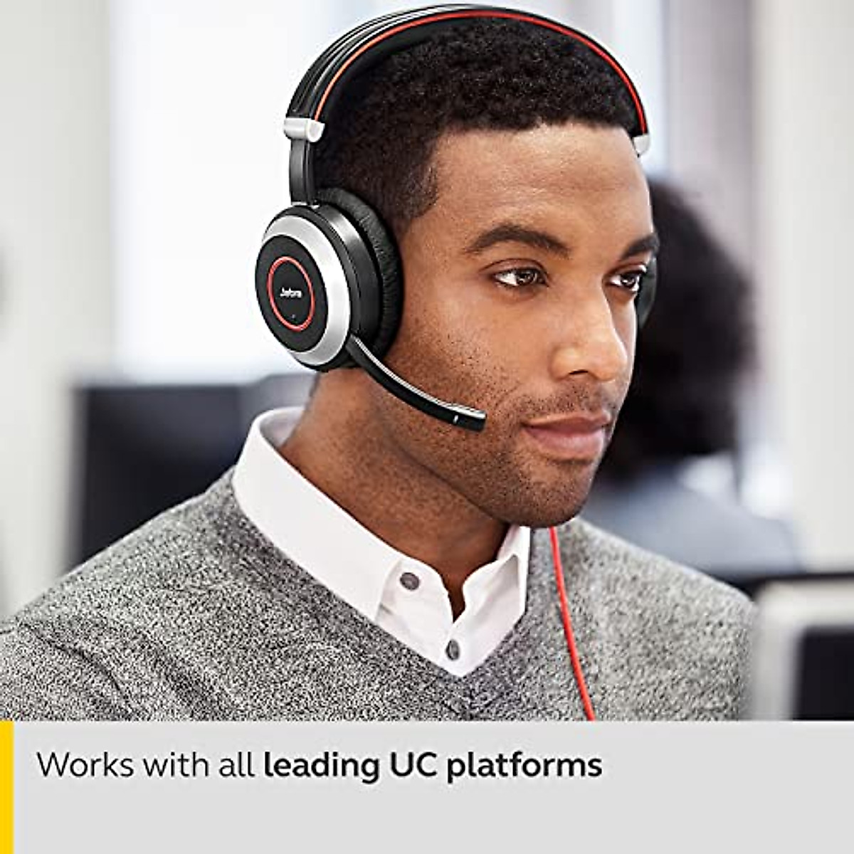 Jabra Evolve 80 UC Wired Stereo Over-Ear Headset – Unified Communications Optimised Headphones with Active Noise Cancellation – USB-C Cable and 3.5 mm Jack Connections – Black